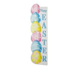 GLITZHOME 42'h Lighted Stacked Eggs Happy Easte R Porch Sign - One-color