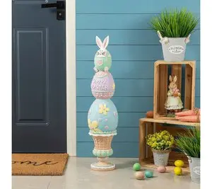 GLITZHOME 30.5'h Easter Macaron Stacked Egg Bun Ny Porch Decor
