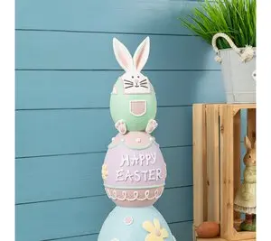 GLITZHOME 30.5'h Easter Macaron Stacked Egg Bun Ny Porch Decor