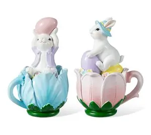GLITZHOME Set Of 2 Easter Resin Bunny On Tulip Ug Table Decor - One-color