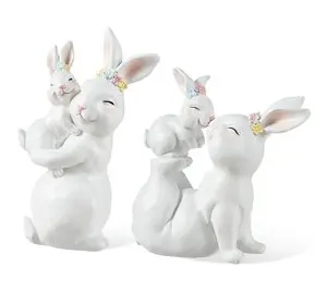 GLITZHOME S/2 Easter Resin Bunny Mom And Baby T Able Decor - One-color