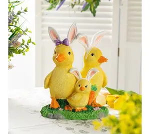 GLITZHOME 11.5'h Easter Resin Duck Family Table Decor - One-color