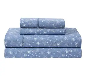 HALLMARK Snowflakes Cotton Flannel Bed Sheet Se T, Queen