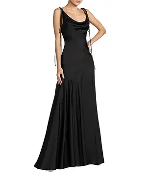 Mac Duggal Charmeuse Gown With Bow Straps - Black