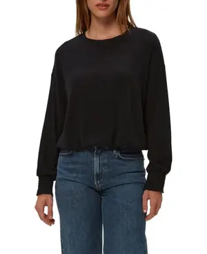 Michael Stars Tia Ribbed Crew Neck Sweatshirt - Black