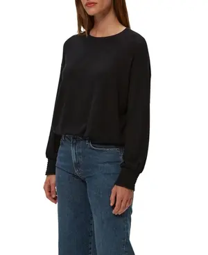 Michael Stars Tia Ribbed Crew Neck Sweatshirt - Black