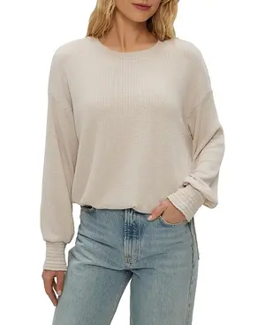 Michael Stars Tia Ribbed Crew Neck Sweatshirt - Cement