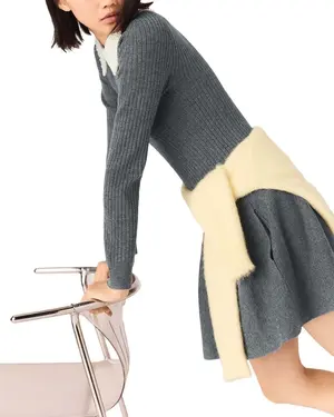 Maje Ribbed Mini Skater Dress