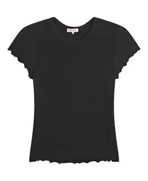 Goldie LeWinter Floral Jacquard Knit Crewneck Tee With Lettuce Trim