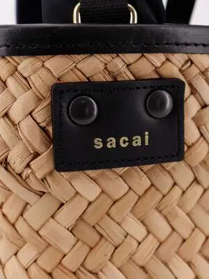 Sacai Raffia And Leather Crossbody Bag