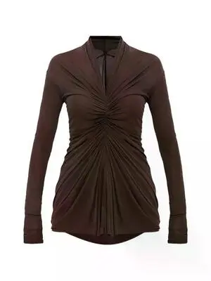 Rick Owens Draped V-neck Top - Brown