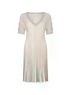 Liu Jo Striped Rib Knit V-neck Mini Dress - Neutrals