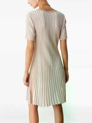 Liu Jo Striped Rib Knit V-neck Mini Dress - Neutrals