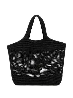 Saint Laurent Icare Raffia Shopping Tote Bag - Black