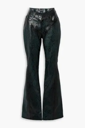 MUGLER Paneled Snake-effect Leather Flared Pants