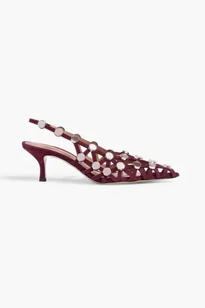 Attico Grid Embellished Suede Slingback Pumps
