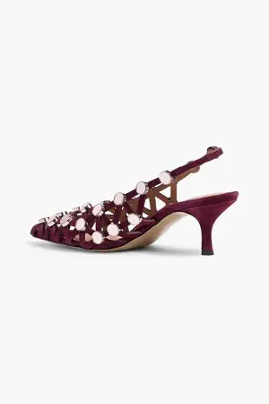 Attico Grid Embellished Suede Slingback Pumps