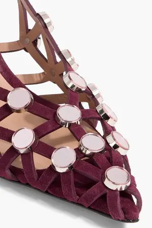 Attico Grid Embellished Suede Slingback Pumps