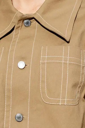 Ami Denim Jacket With Pockets - Brown