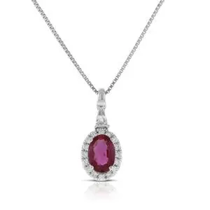 Benbridge Oval Ruby And Diamond Halo Pendant Necklace - Red