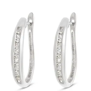 Benbridge Channel Set Baguette And Round Diamond Hoop Earrings - Wg