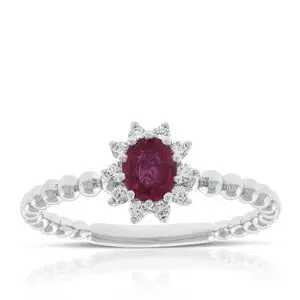 Benbridge Oval Ruby & Diamond Ring 14k White Gold - Red