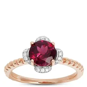 Benbridge Rose Gold Garnet And Diamond Flower Ring - Purple