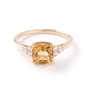 Benbridge Cushion Citrine And Diamond Ring - Orange
