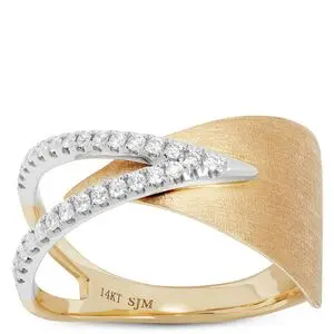 Benbridge Split Shank Two-tone Diamond Ring In 14k Gold - Near Colorless