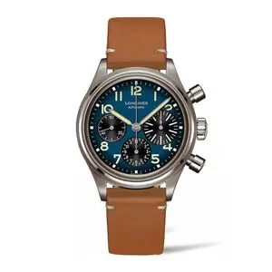 LONGINES Avigation Bigeye 41mm Blue Dial Leather Watch - Titanium