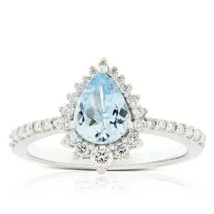 Benbridge Pear Aquamarine And Diamond Ring - Blue