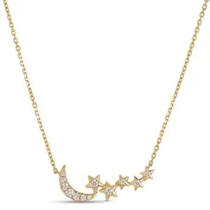Benbridge Crescent Moon And Stars Diamond Pendant - Yg