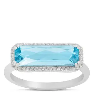 Benbridge Rectangular Topaz And Diamond Ring - Blue