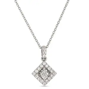 Benbridge Princess Cut Diamond Halo Pendant Necklace - Wg