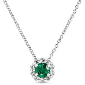 BENBRIDGE Round Cut Emerald Diamond Halo Necklace