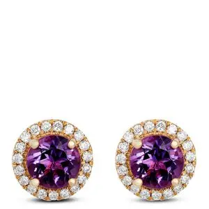Benbridge Amethyst And Diamond Halo Stud Earrings - Purple