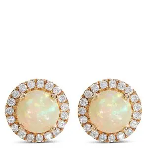 Benbridge Round Cut Opal And Diamond Halo Earrings - Yellow