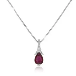 Benbridge Pear-shaped Ruby And Diamond 14k White Gold Pendant Necklace - Red