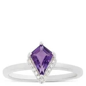 Benbridge Kite Amethyst And Diamond Ring In 14k White Gold - Purple