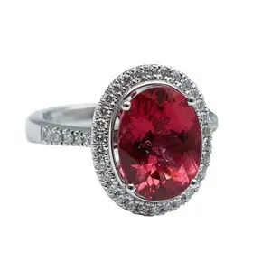 Benbridge Rubellite And Diamond Halo Ring In 14k White Gold - Red