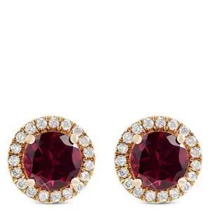 Benbridge Round Cut Rhodolite And Diamond Halo Stud Earrings - Red