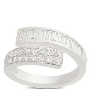Benbridge Baguette And Round Cut Diamond Bypass Ring - Wg