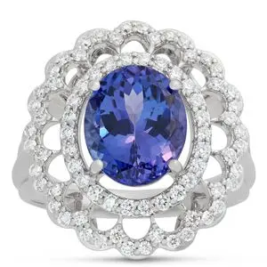 Benbridge Oval Tanzanite And Diamond Ring In 18k White Gold - Blue