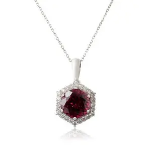 Benbridge Garnet And Diamond Hexagon Halo Necklace - Purple
