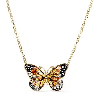 TOSCANO Enamel Monarch Butterfly Necklace 14k Yellow Gold - Yg