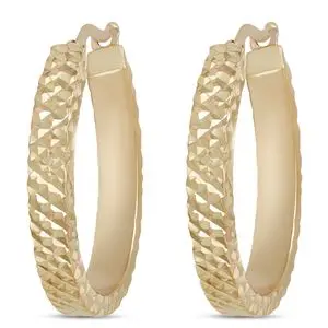 TOSCANO 14k Yellow Gold Diamond Cut Hoop Earrings - Wg