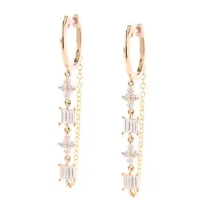 Benbridge Diamond Dangle Chain Hoop Earrings - Yg