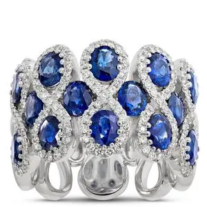 Benbridge Wide Three-row Sapphire And Diamond Ring - Blue