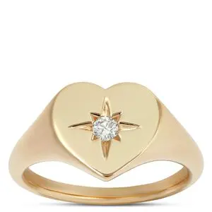 IKUMA Heart-shaped Diamond Signet Pinky Ring 14k Yellow Gold - Yg