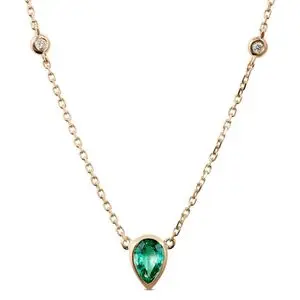 Benbridge Pear Cut Emerald And Diamond Necklace - Green